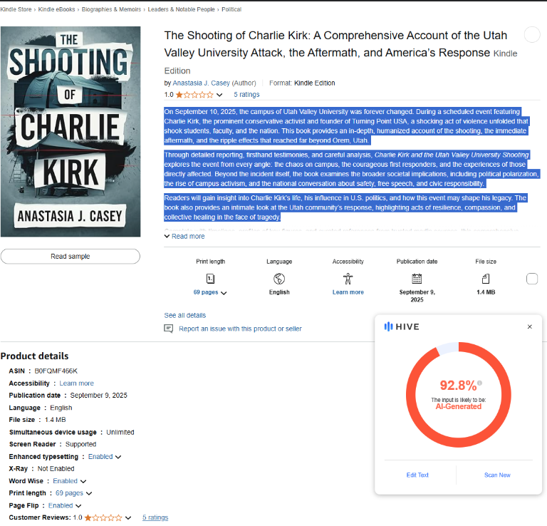 Fact Check: 'The Shooting Of Charlie Kirk' Book Was NOT Published On Amazon By 'Anastasia J ...